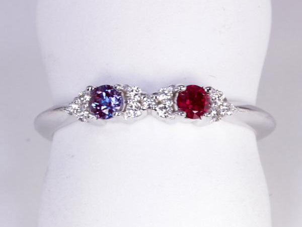 2 Birthstone Mothers Ring with Diamonds - Mothers Rings